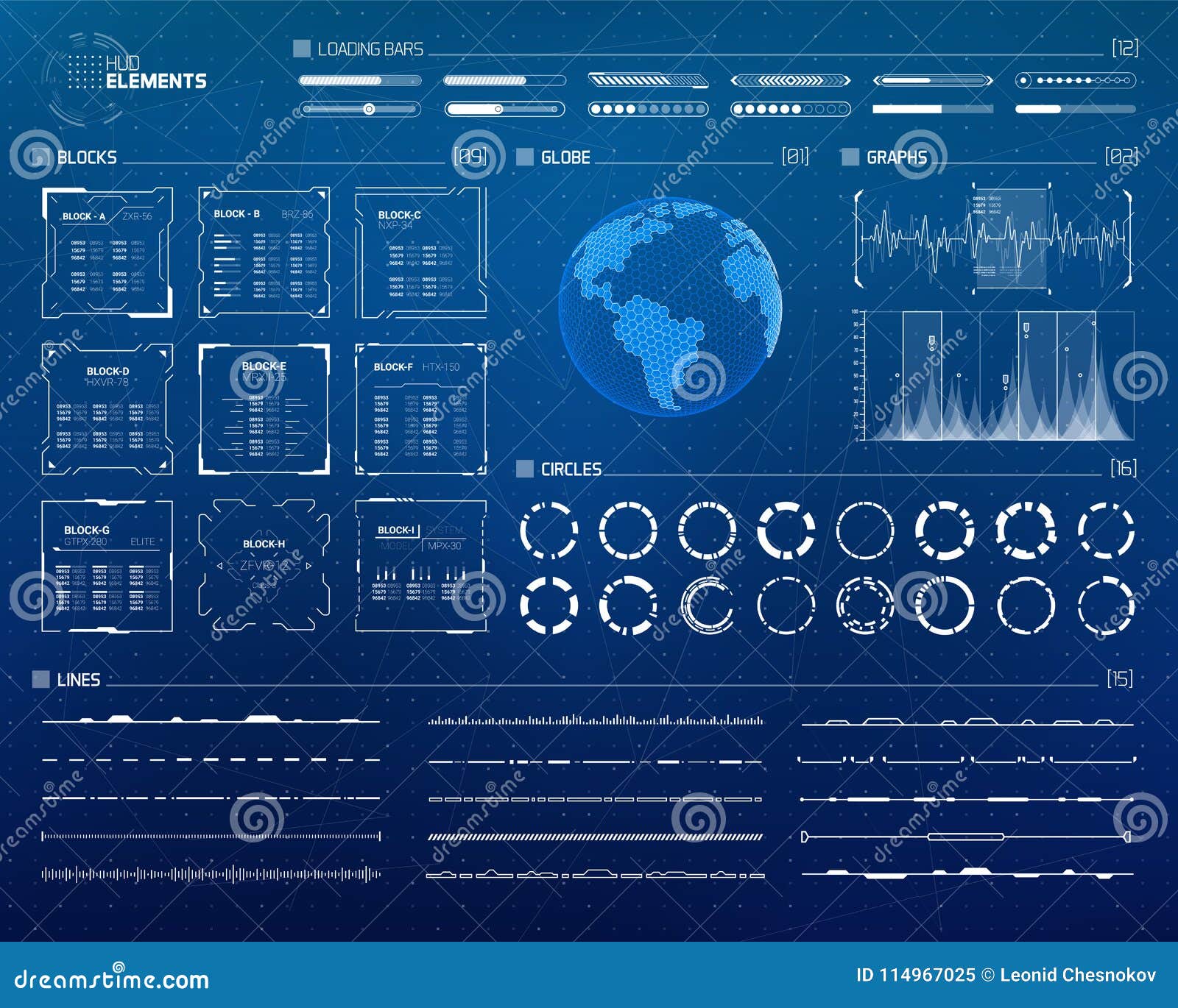 Futuristic Sci-Fi HUD Elements Set Stock Vector - Illustration of ...