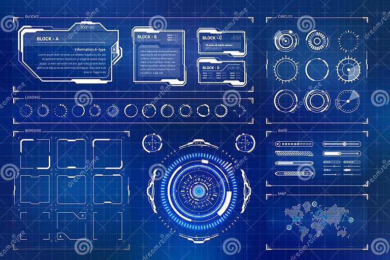 Futuristic Sci-Fi HUD Elements Set Stock Vector - Illustration of chart ...
