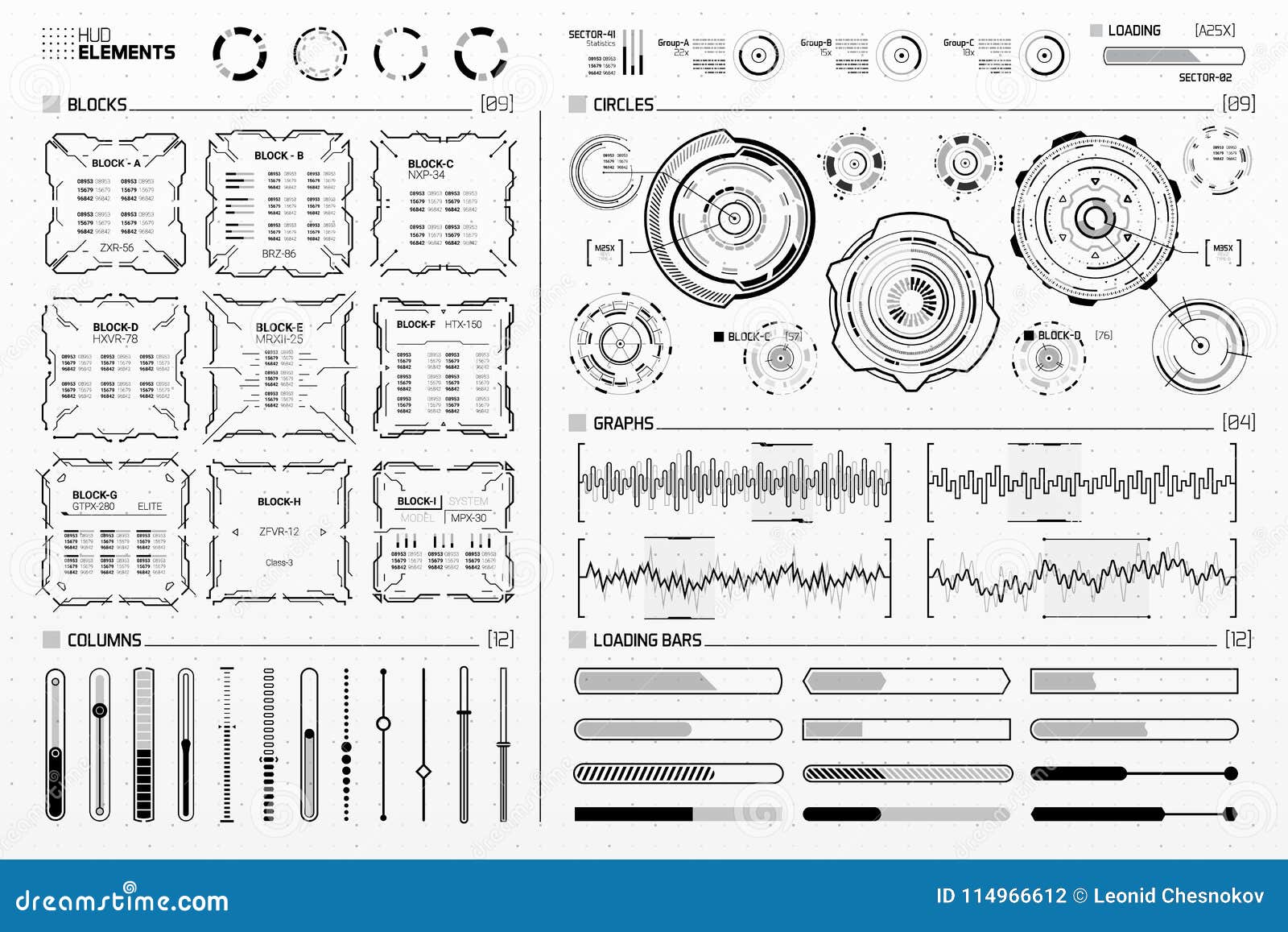 Futuristic Sci-Fi HUD Elements Set Stock Vector - Illustration of info ...