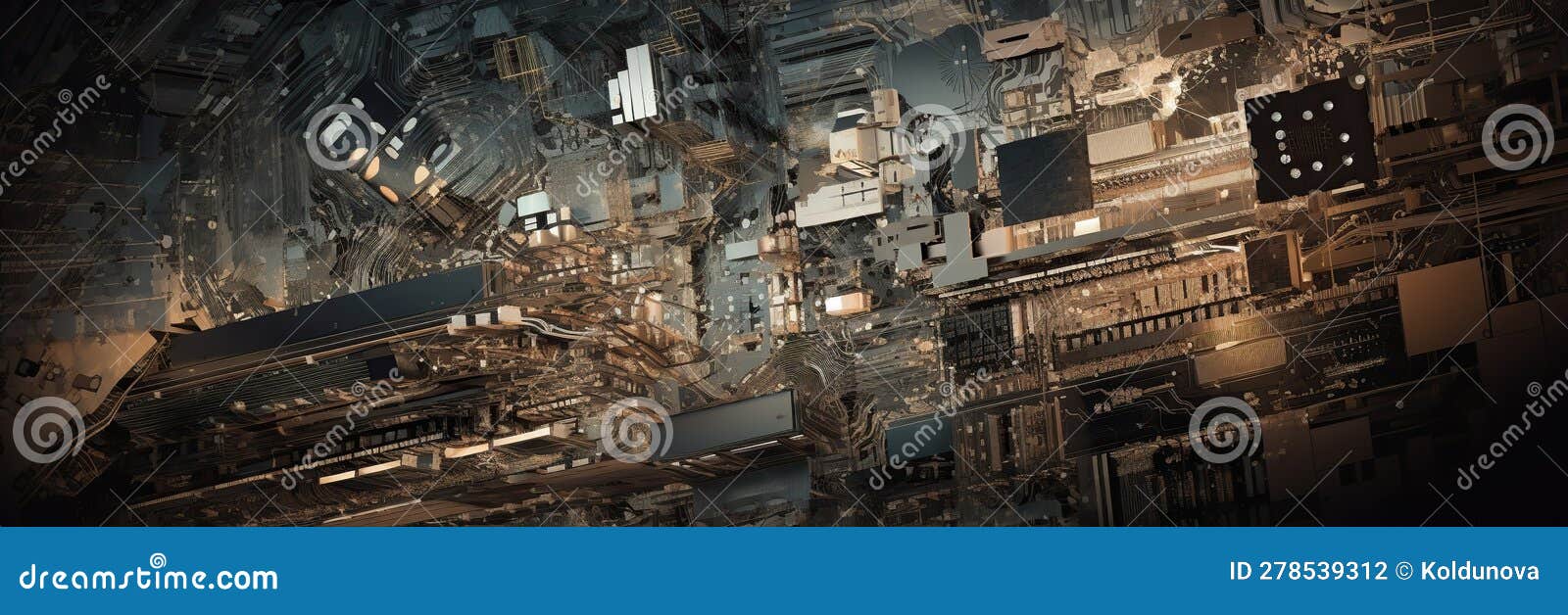 Futuristic, Sci-fi-inspired Collage Featuring Abstract Shapes, Circuit ...