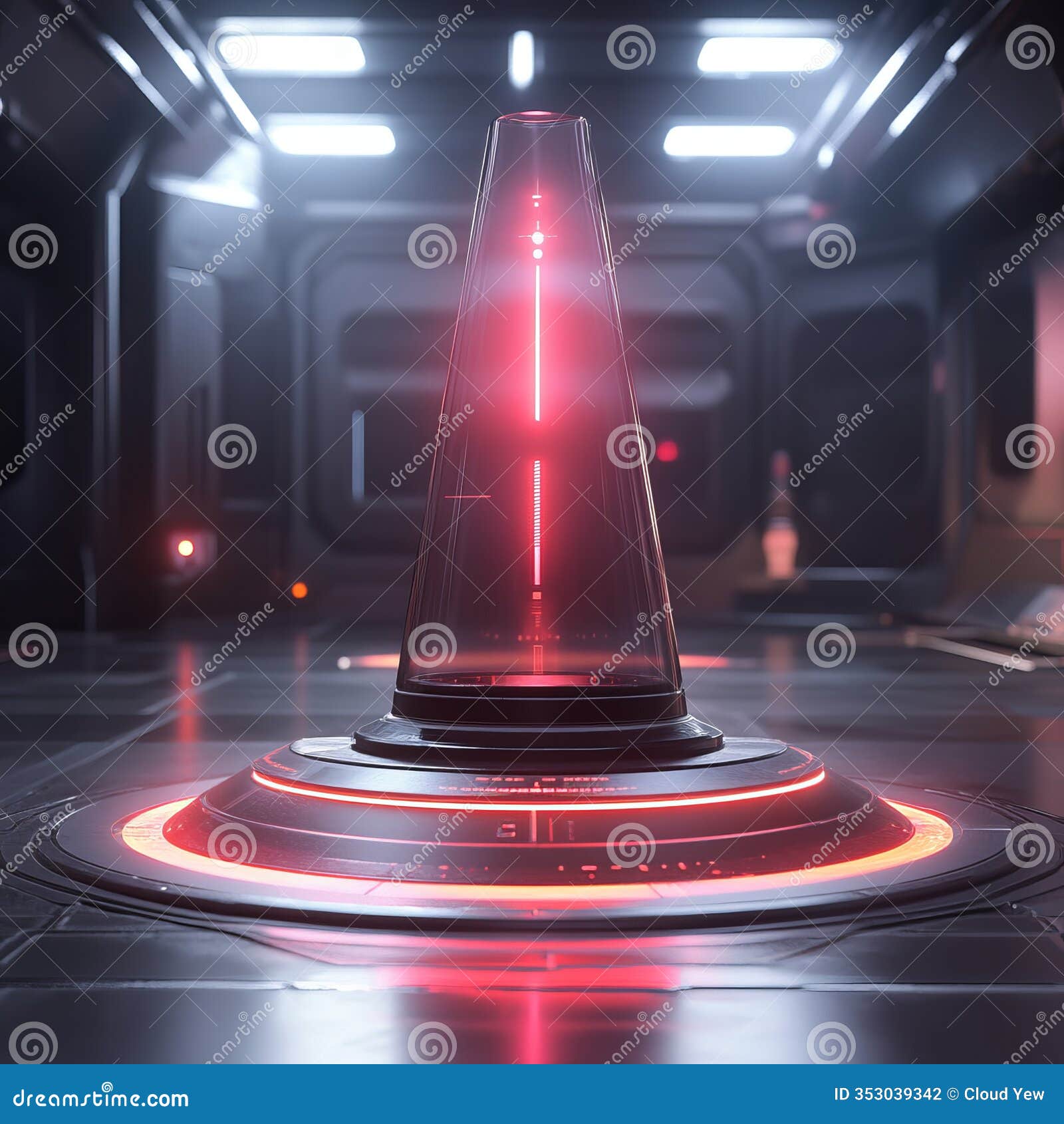 Futuristic Sci-Fi Interior with Glowing Red Holographic Display Stock ...