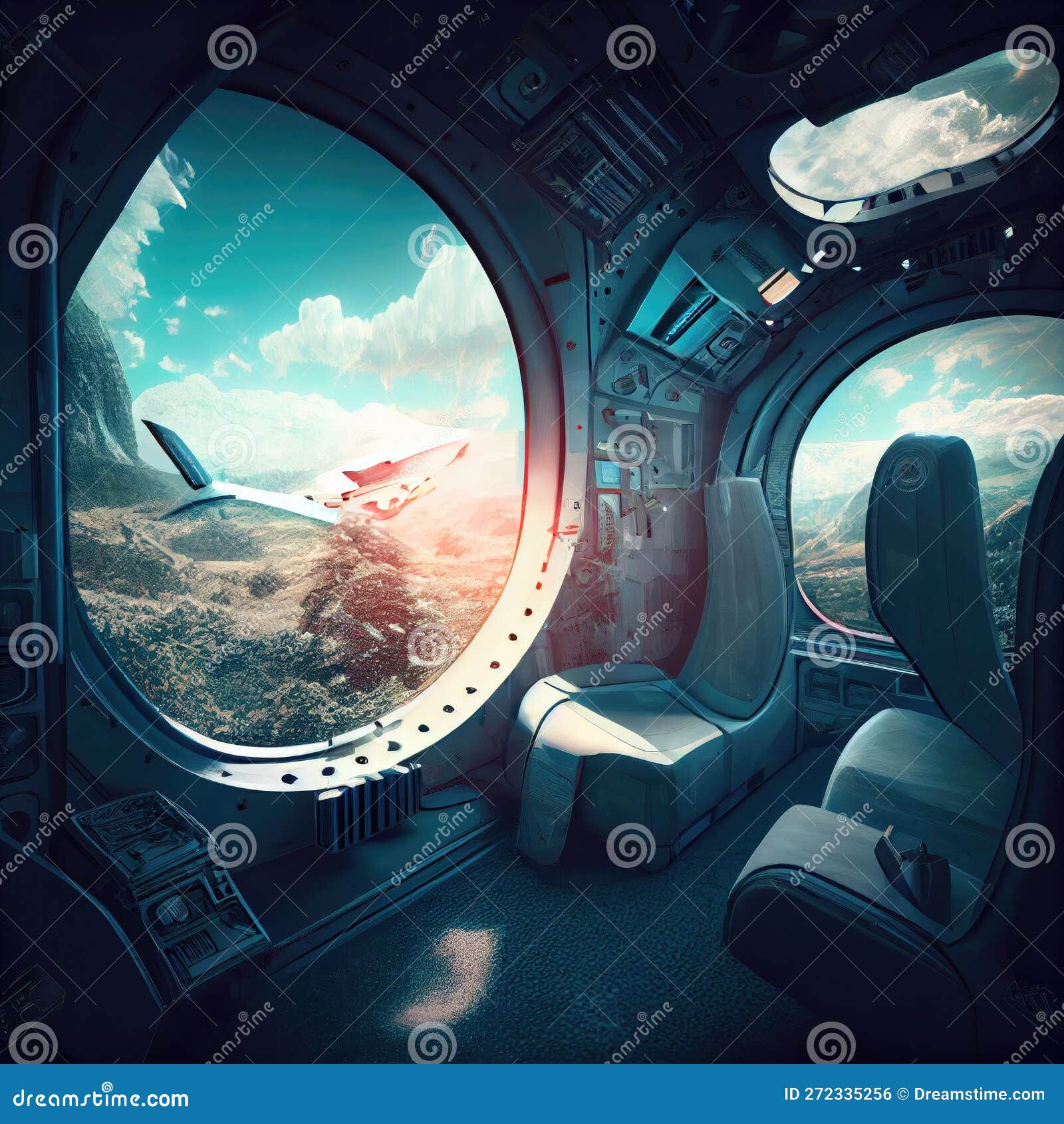 Futuristic Sci-fi Interior of Spaceship with Huge Panoramic Windows ...