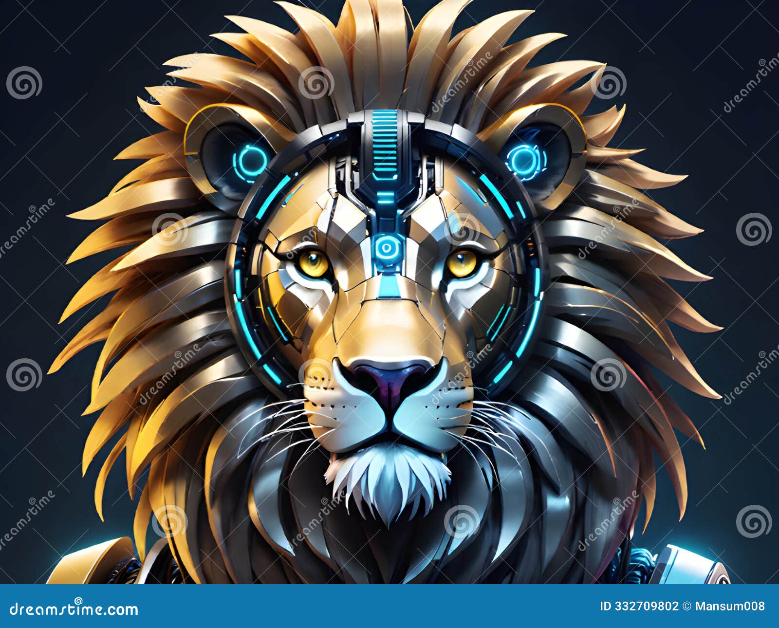 Futuristic Sci Fi Lion Robot with Glowing Neon Light Stock Illustration ...