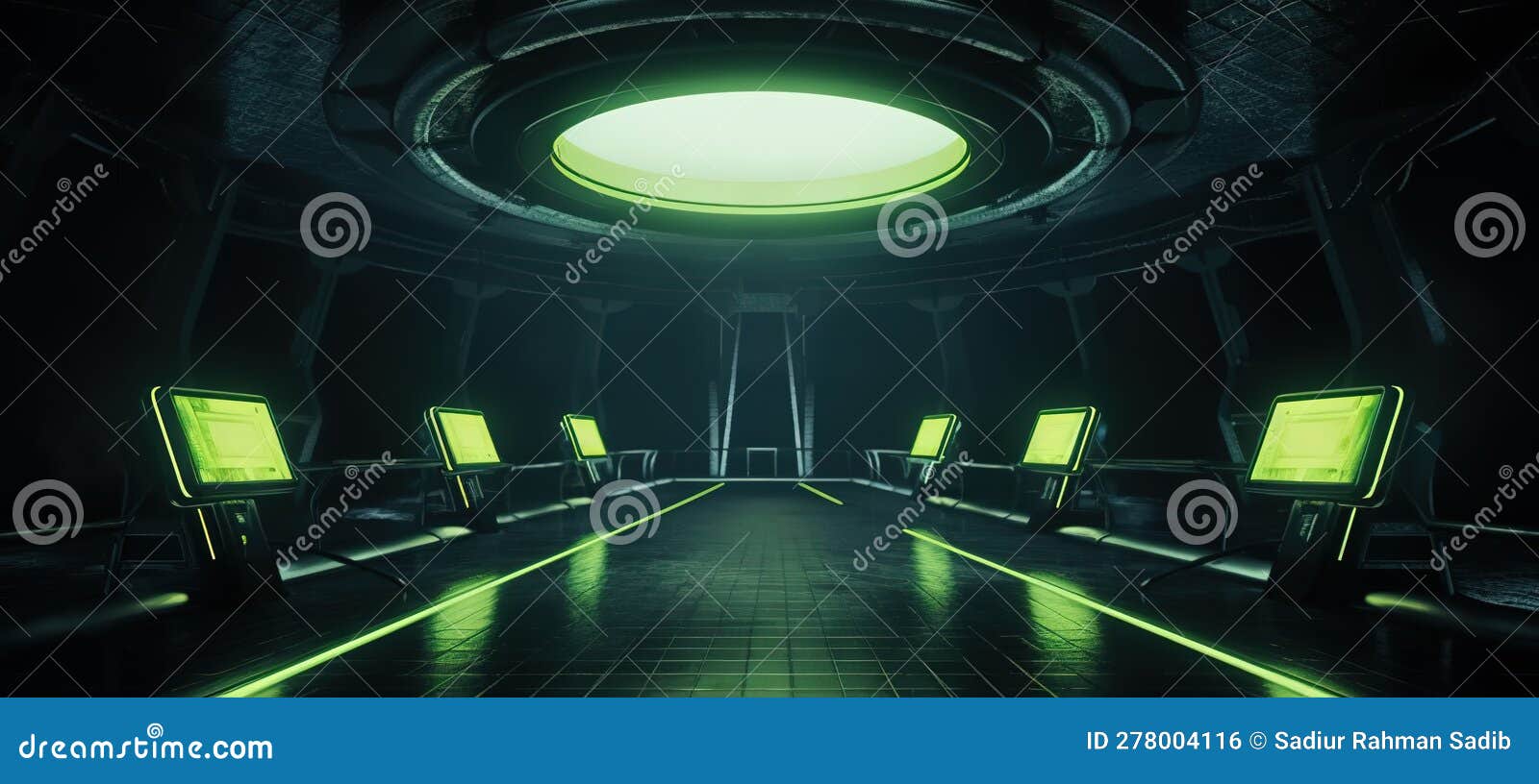 Futuristic Sci Fi Modern Empty Big Hall Dark Alien Garage. Space for ...