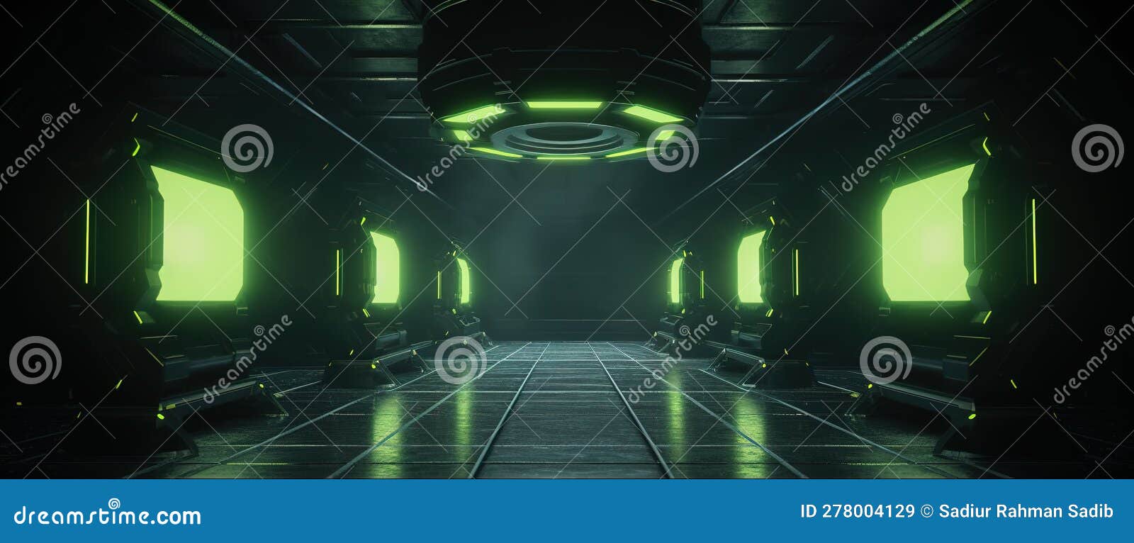 Futuristic Sci Fi Modern Empty Big Hall Dark Alien Garage. Space for ...