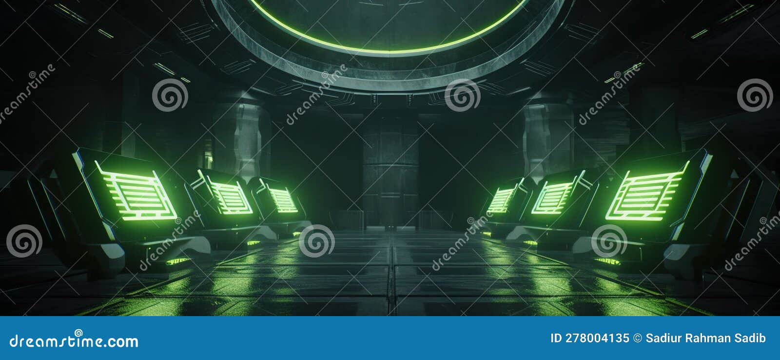 Futuristic Sci Fi Modern Empty Big Hall Dark Alien Garage. Space for ...