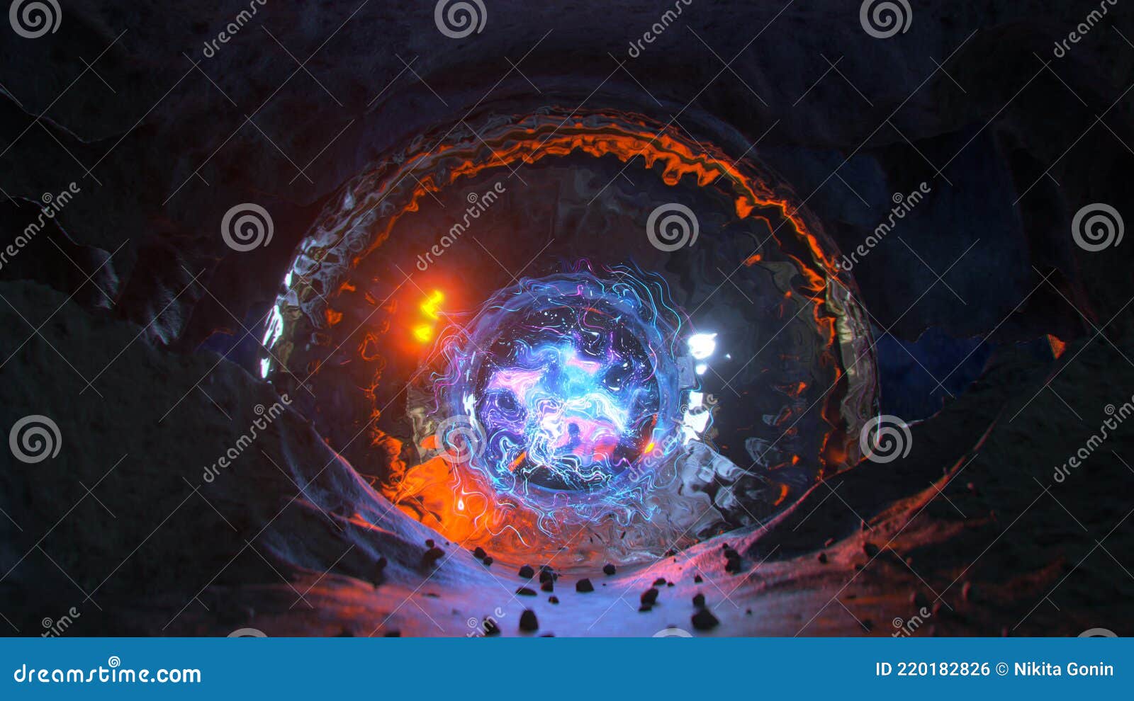 Futuristic Sci-fi Portal in Alien Cave 3D Render Stock Illustration ...