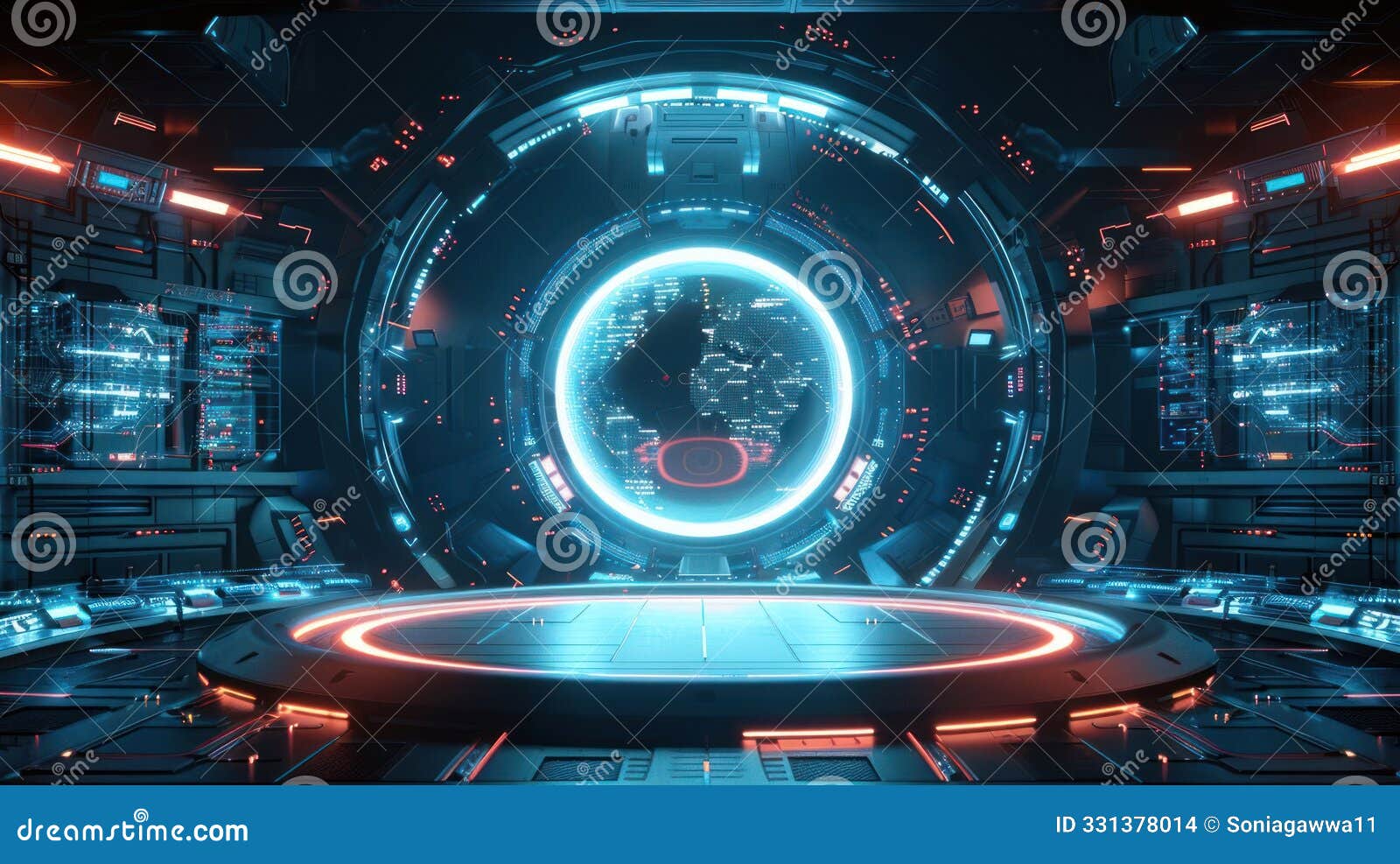Futuristic Sci-Fi Portal with Glowing Blue Energy in High-Tech ...
