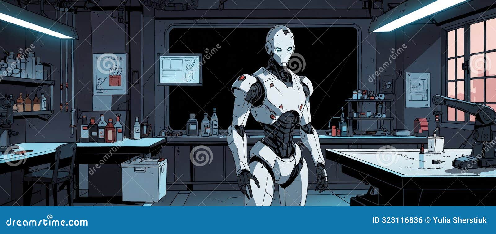 Futuristic Sci Fi Robot Lab Illustration, Anime Manga Art ...
