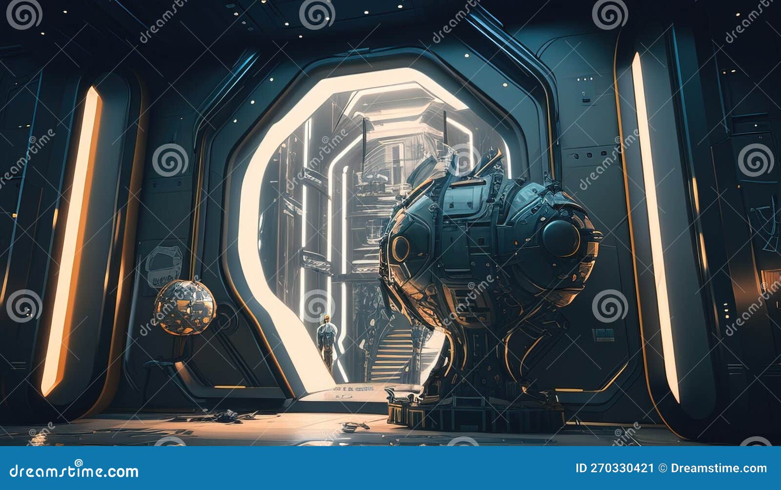 Futuristic Sci-fi Scene with Glowing Neon Lights Stock Illustration ...