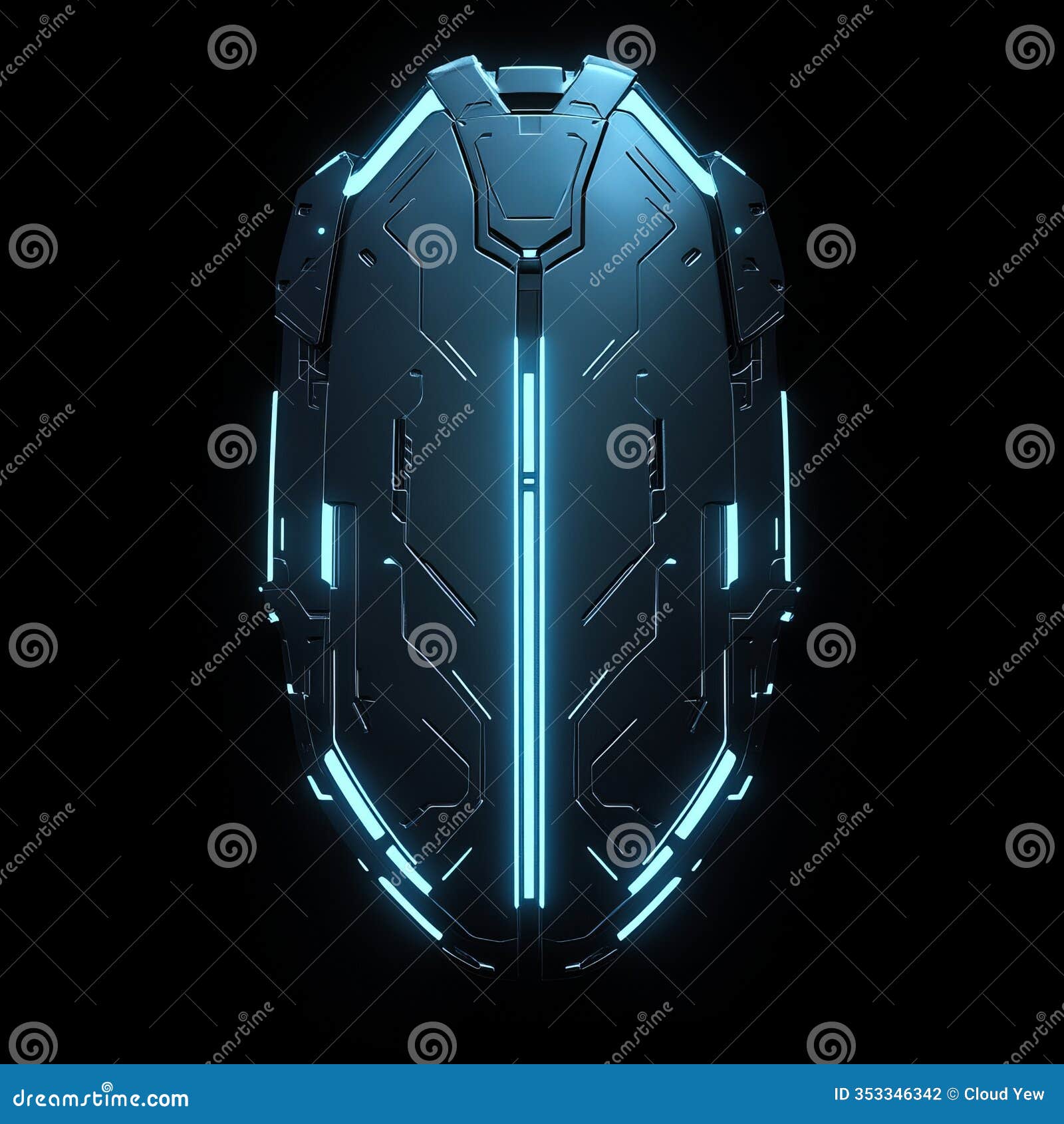 Futuristic Sci-Fi Shield with Neon Blue Lights on Black Background ...