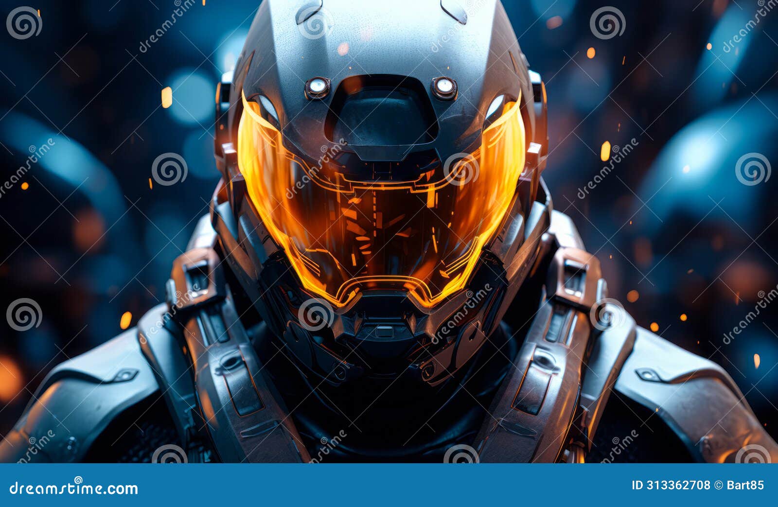 Futuristic Sci Fi Soldier with Glowing Orange Visor and Advanced Armor ...