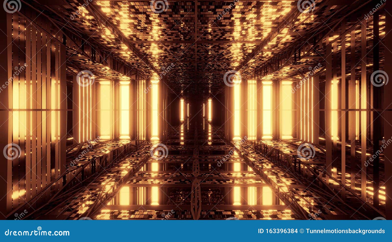 Futuristic Sci-fi Space Hangar Tunnel Corridor with Reflective Bricks ...