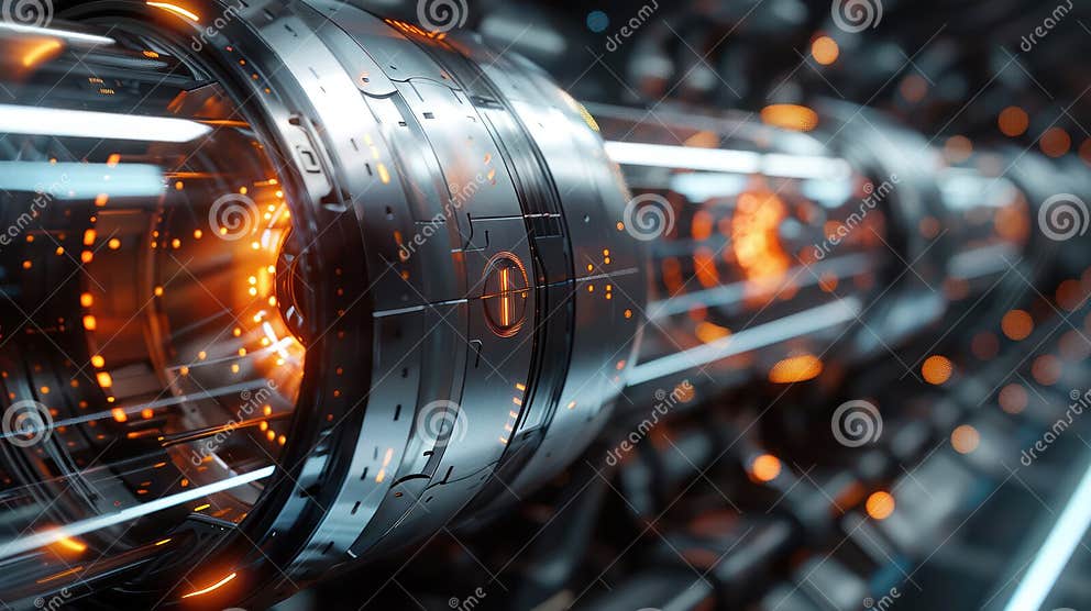 Futuristic Sci-fi Spaceship Engine with Glowing Orange Lights Stock ...