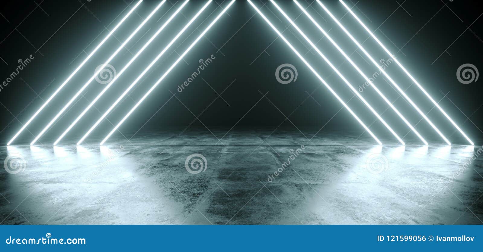 Futuristic Sci Fi Triangle Shaped White Neon Glowing Lights in E Stock ...