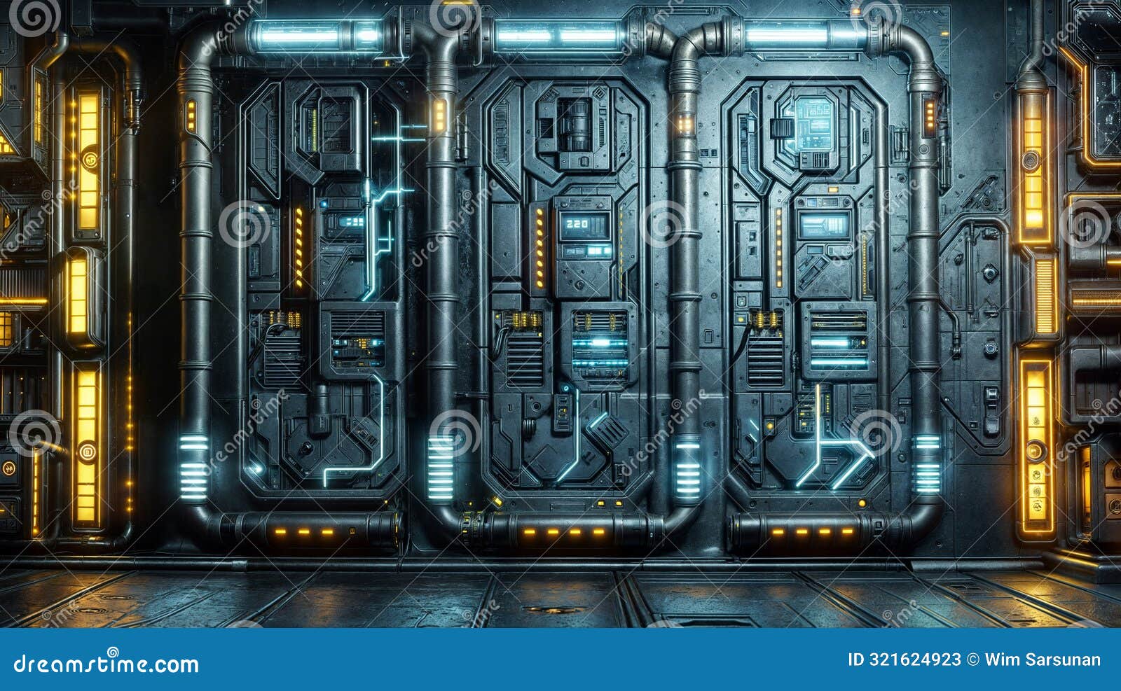 Futuristic Sci Fi Wall and Gate with High Tech Digital Interfaces and ...