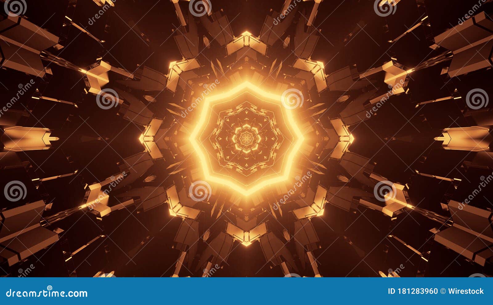 Futuristic Science-fiction Octagon Mandala Design with Brown and Gold ...