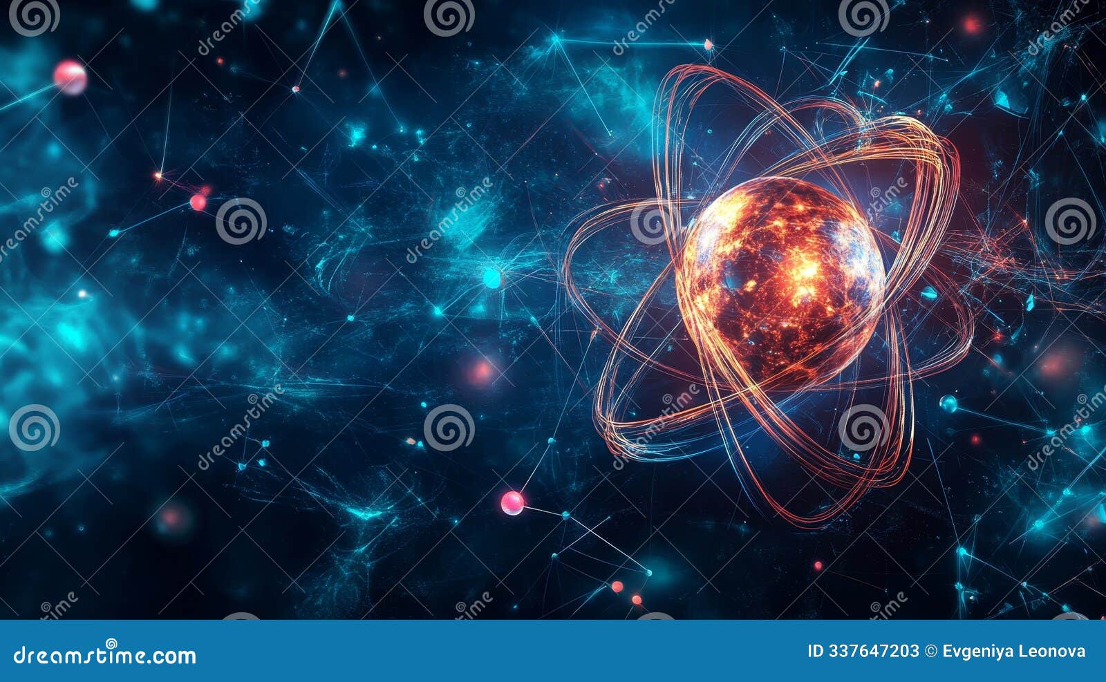 Futuristic Science Technology Background Featuring an Atom Model with ...