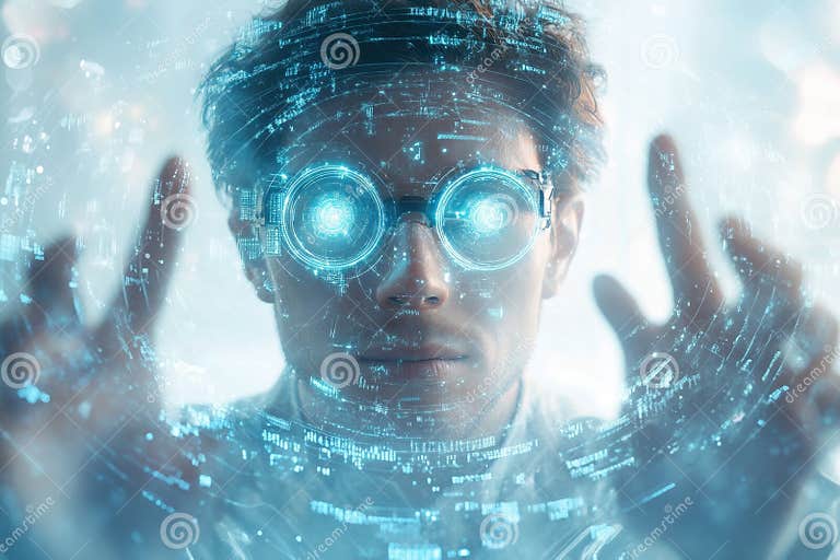 Futuristic Scientist Engages with Holographic Data Display while Using ...