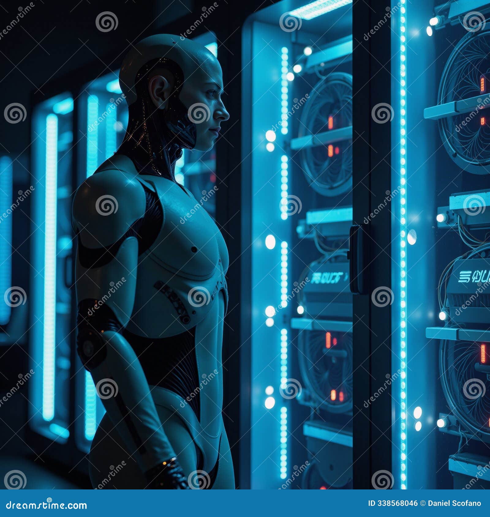 Futuristic Scifi Image Cybernetic Supercomputer and Humanoid Cyborg in ...