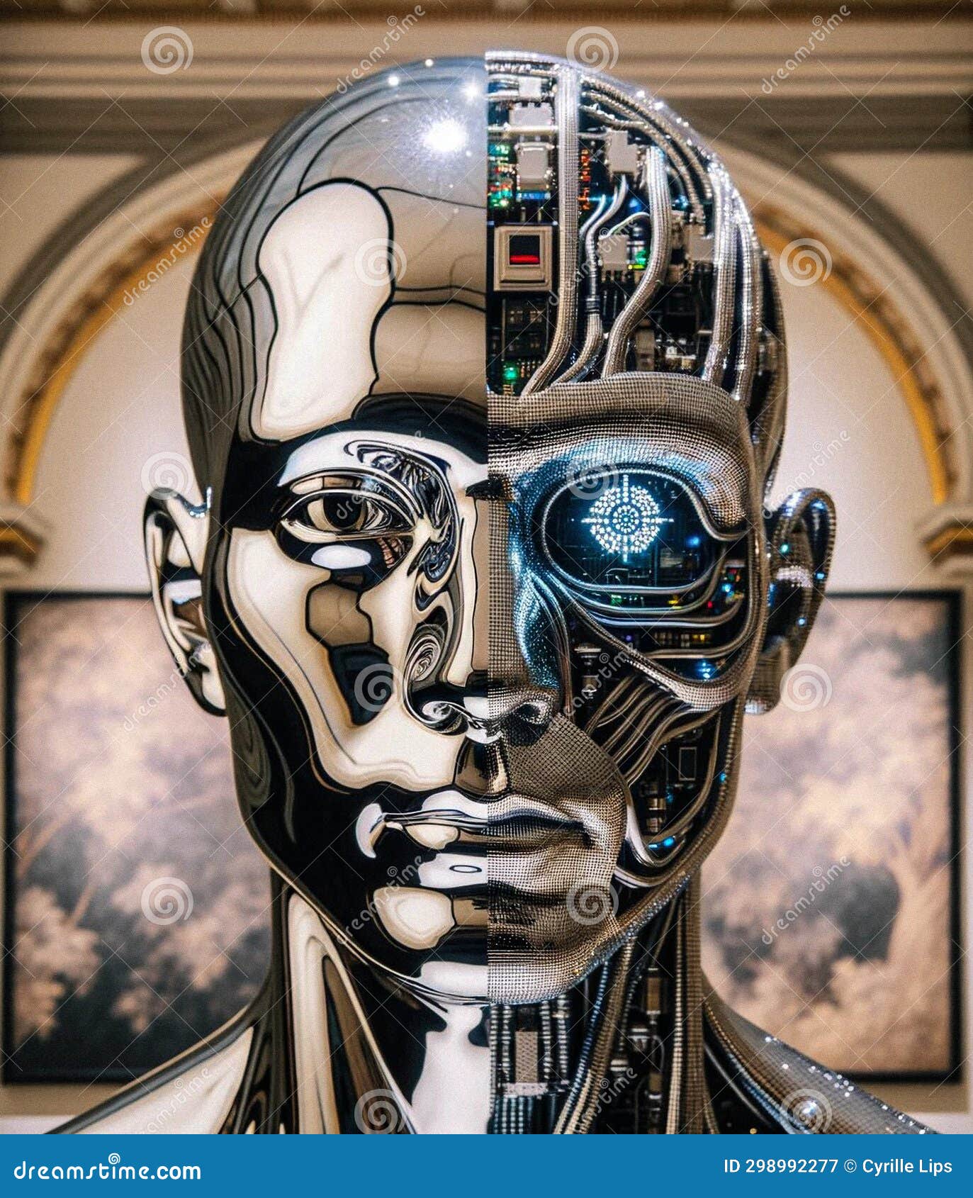 AI-Generated Ultra-Modern Android Head Sculpture Stock Illustration ...