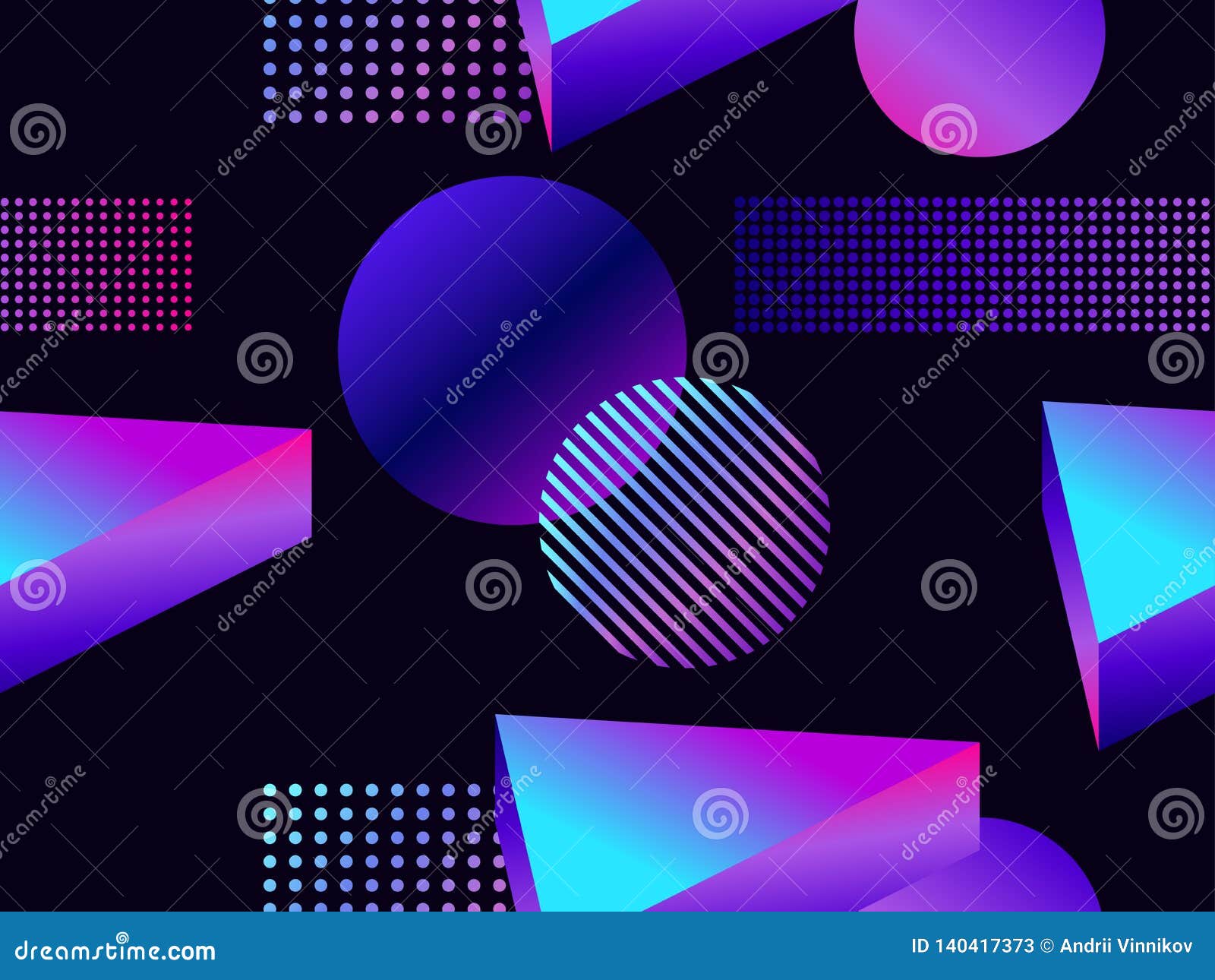 Futuristic Seamless Pattern with Geometric Shapes. Gradient with Purple ...