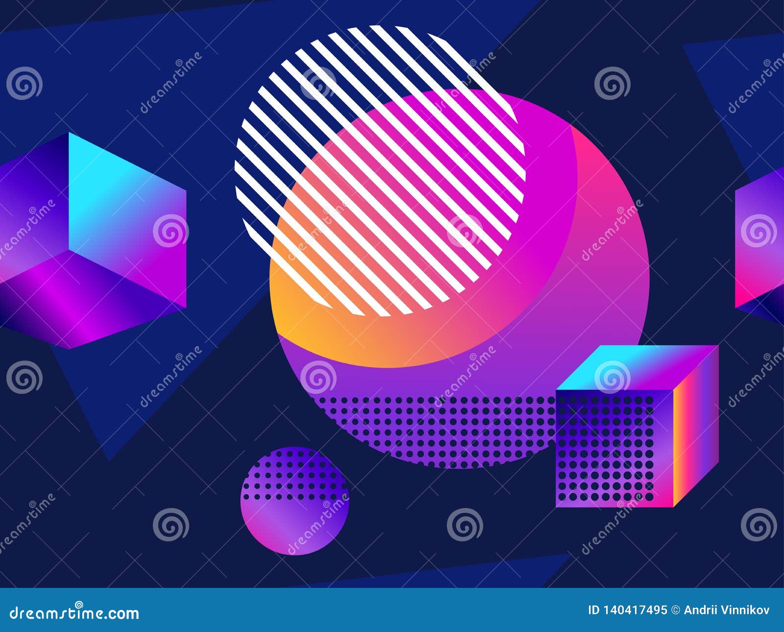 Futuristic Seamless Pattern with Geometric Shapes. Gradient with Purple ...
