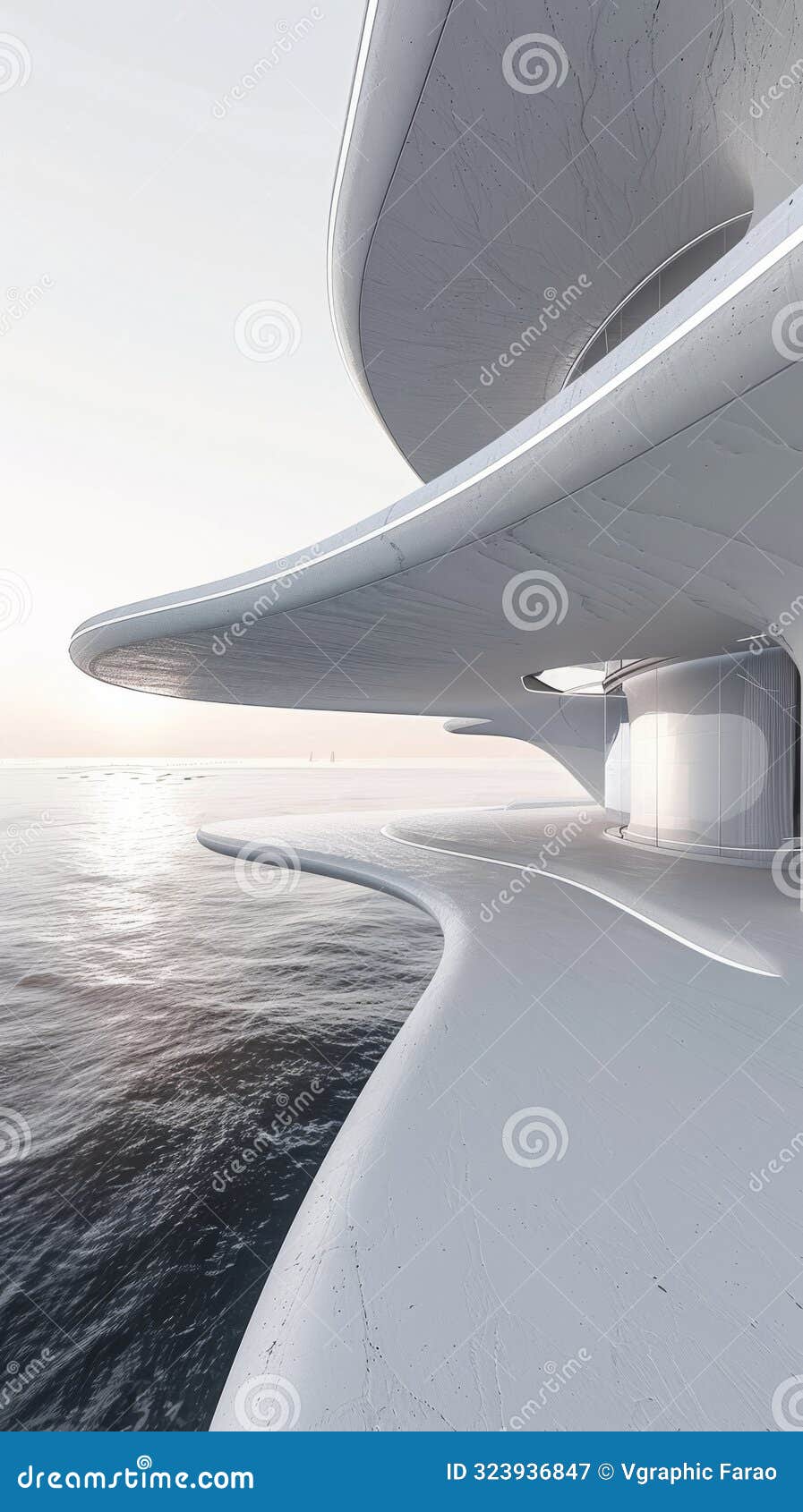 Futuristic Seaside Building with Curved Architecture, Panoramic View ...