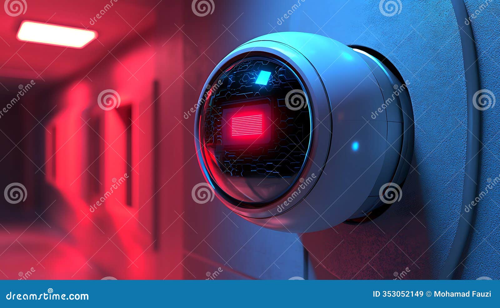 Futuristic Security Camera With Neon Light Effect On Black Background ...