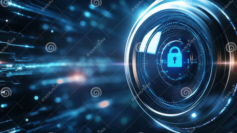 Futuristic Security Concept Featuring a Digital Lock within a Camera ...