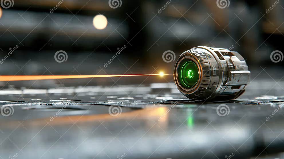 Futuristic Sensor Emitting Green Laser Beam on Metallic Surface Stock ...