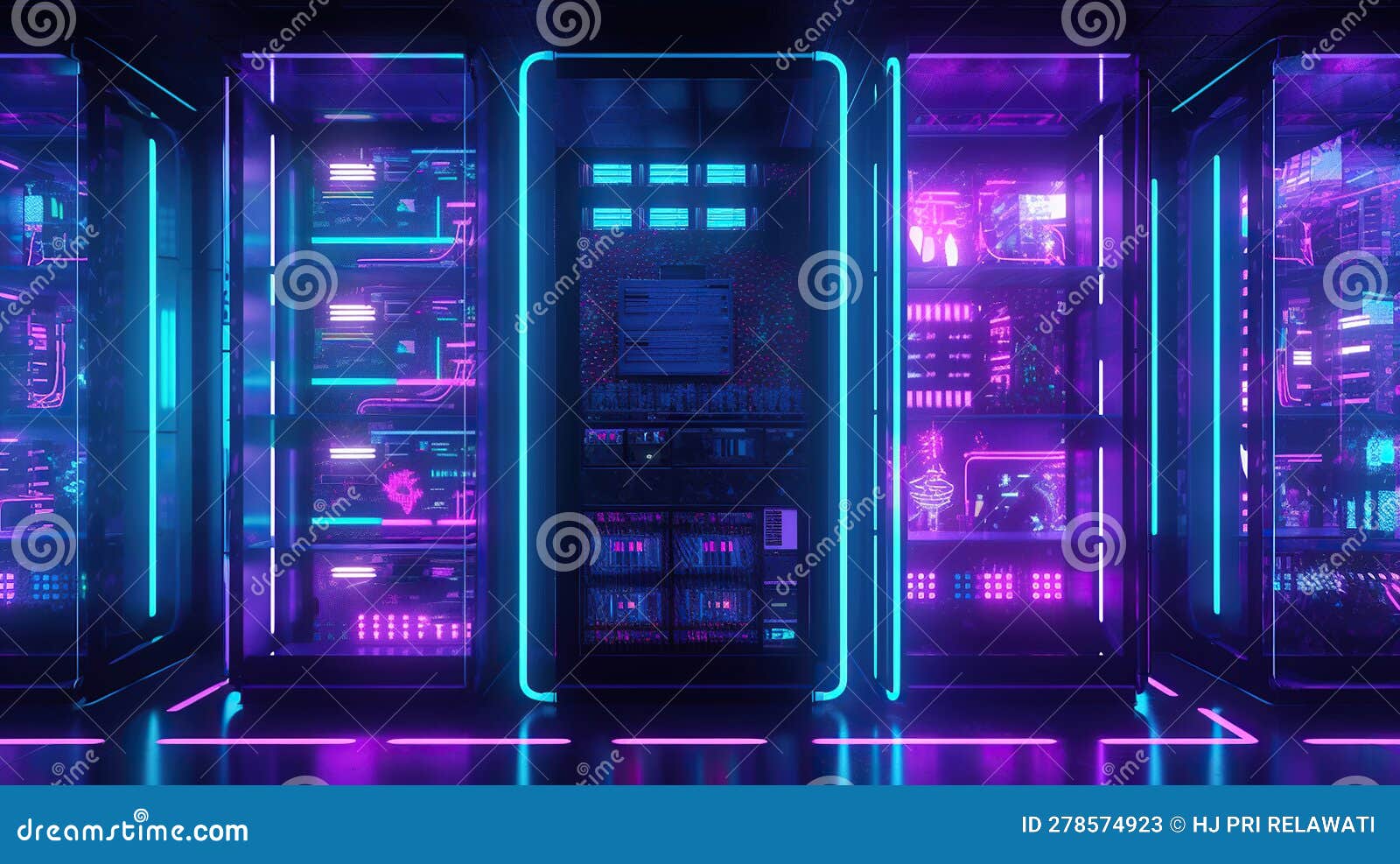 Futuristic Server Racks with Neon Wires. Generative Ai Stock ...