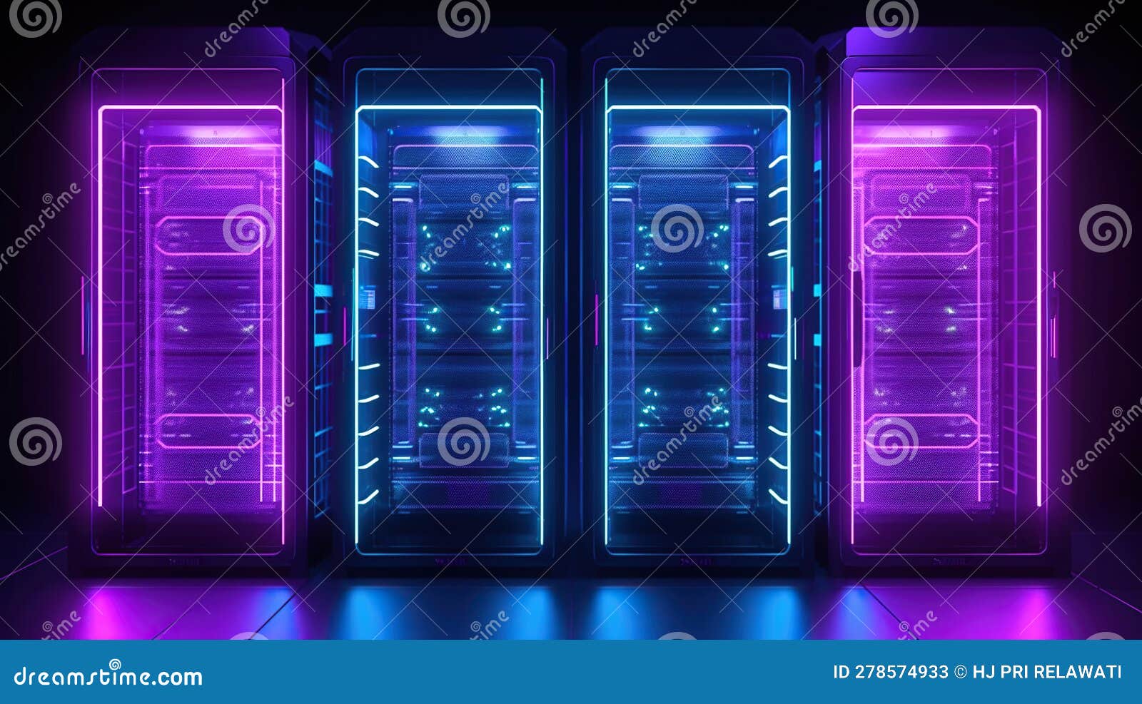 Futuristic Server Racks with Neon Wires. Generative Ai Stock ...