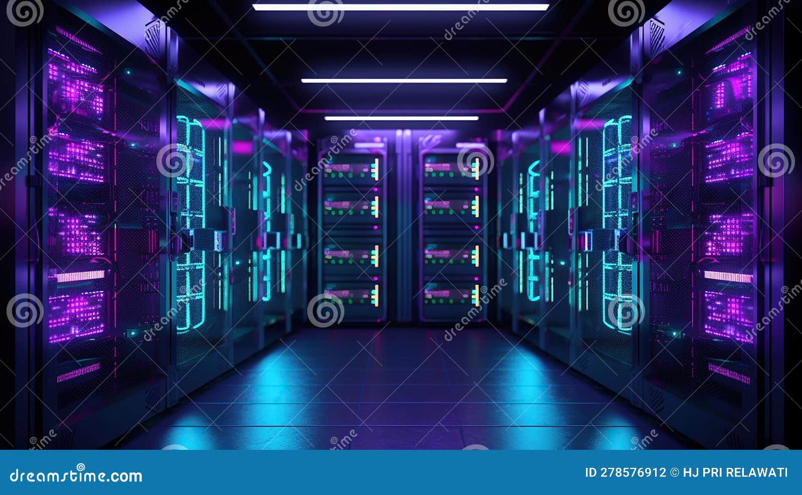 Futuristic Server Racks with Neon Wires. Generative Ai Stock ...