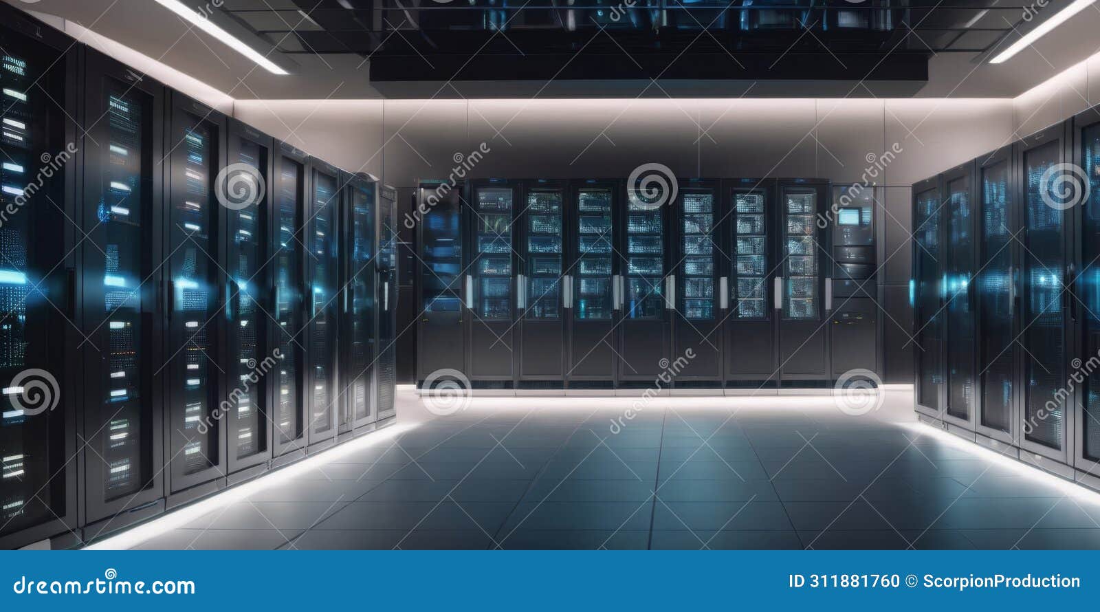 Futuristic Server Room with Ambient Blue Lighting Stock Photo - Image ...