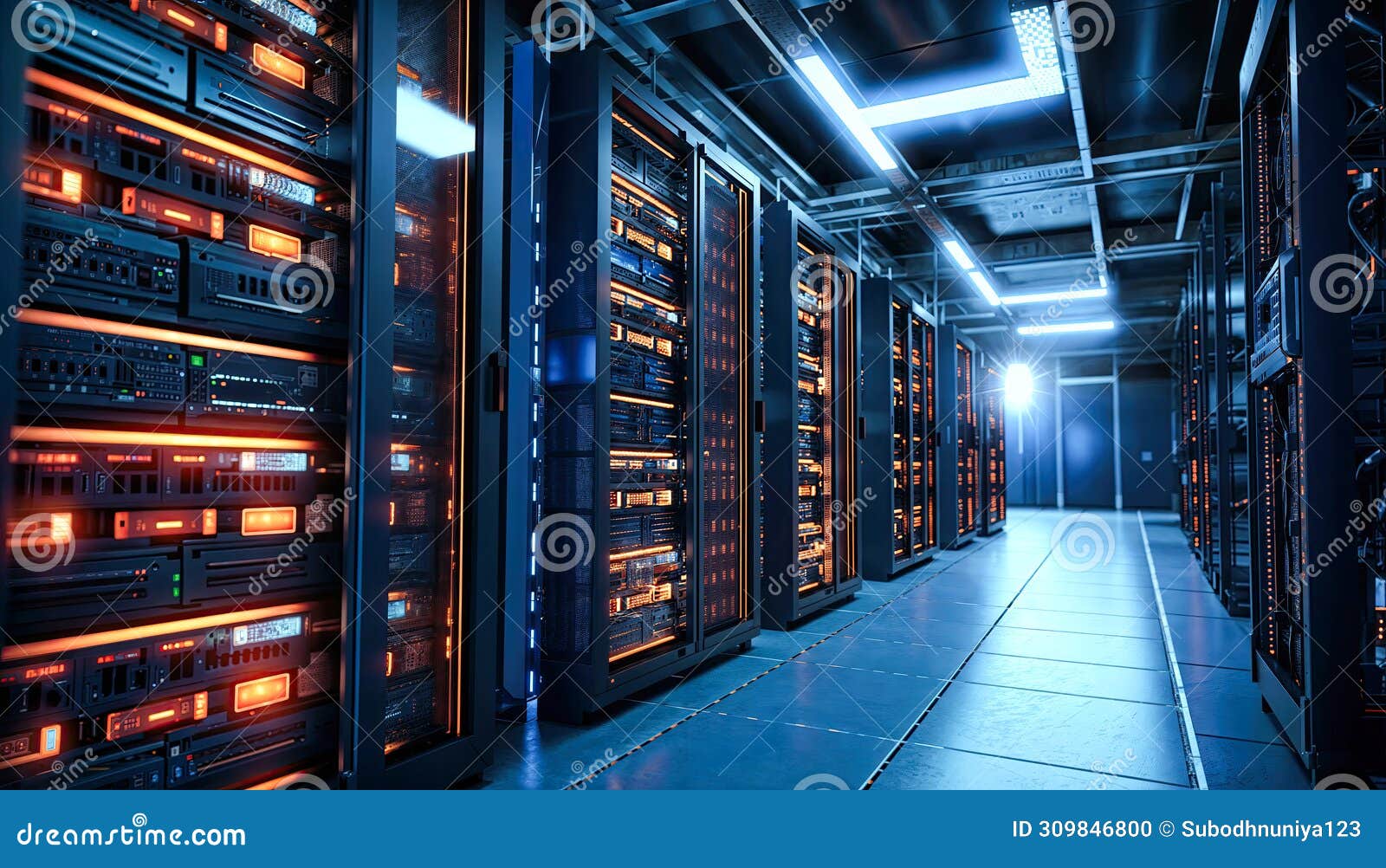 Futuristic Server Room 3D Rendering Image of a Modern Data Center with ...