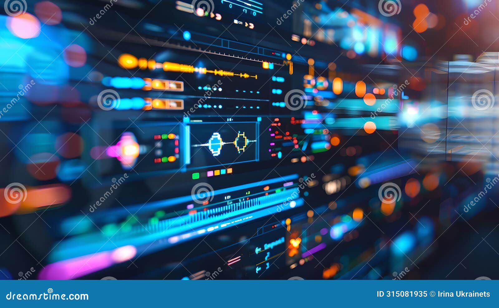 Futuristic Server Room Dashboard Display with Glowing Lights. Network ...