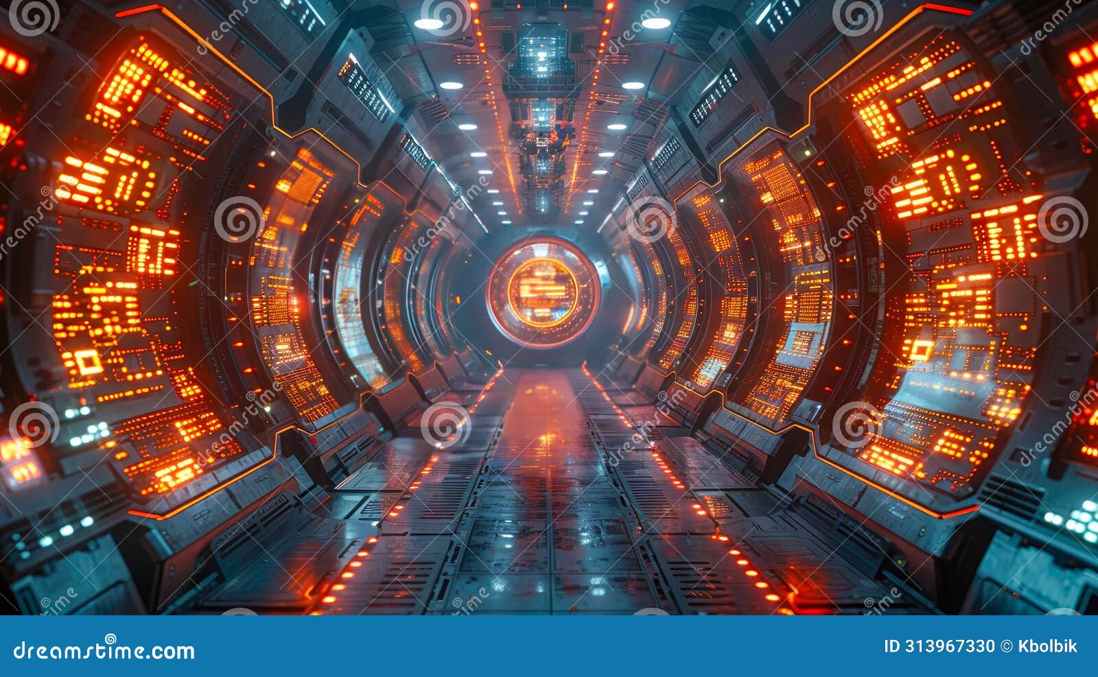 Futuristic Server Room Data Center Hallway with Glowing Lights Stock ...