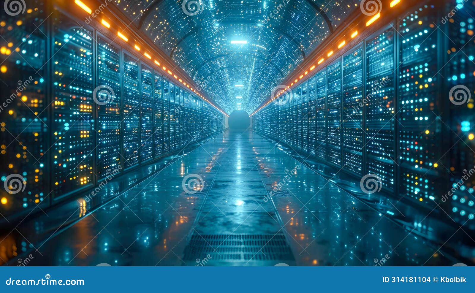 Futuristic Server Room Data Center Hallway with Glowing Lights Stock ...