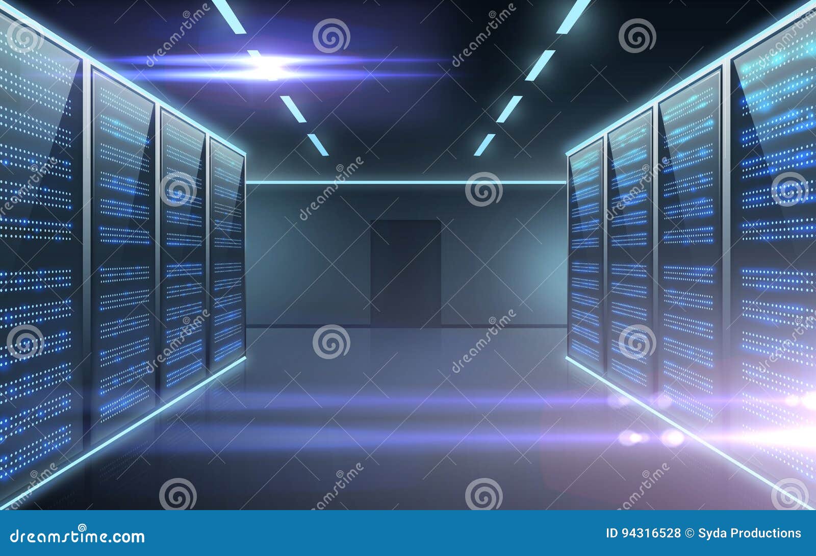 Futuristic server room stock illustration. Illustration of network ...
