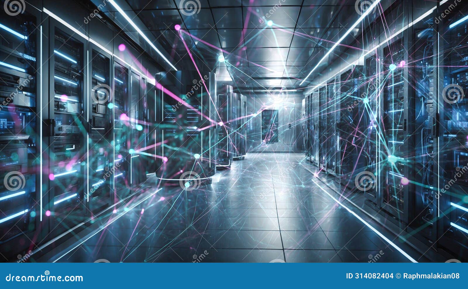 Futuristic Server Room with Digital Neural Network Double Exposure ...