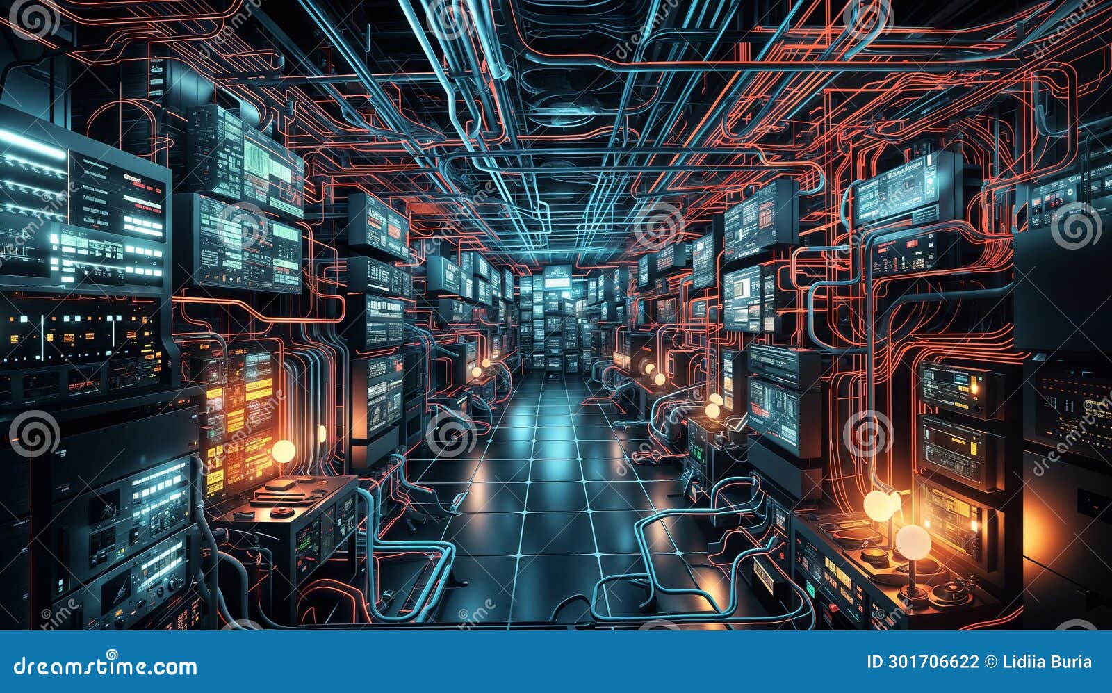 3d Rendering of a Futuristic Server Room with Servers and Control ...