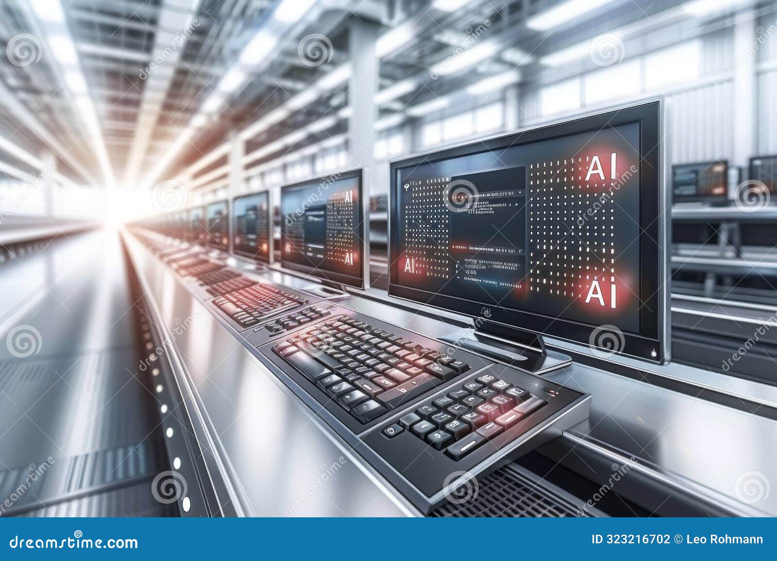 Futuristic Server Room with Glowing AI Elements, Representing the ...