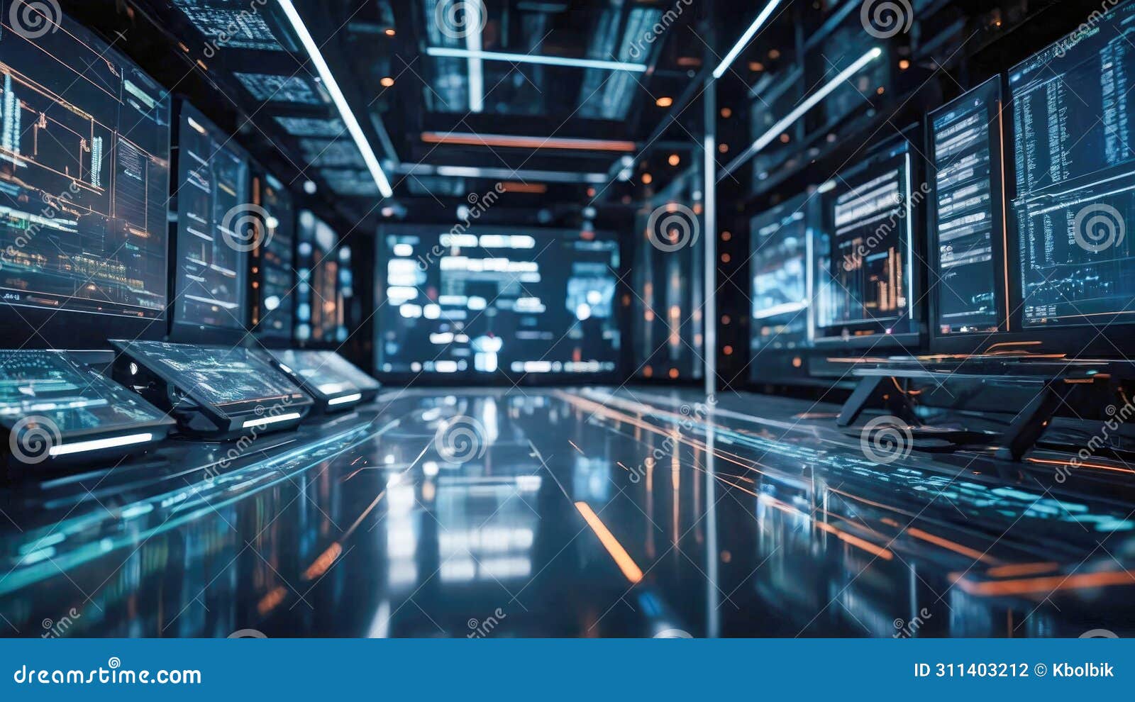Futuristic Server Room Interior with Glowing Lights Stock Illustration ...
