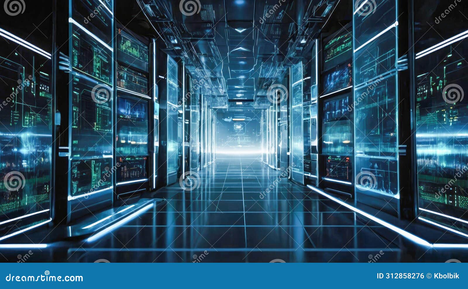 Futuristic Server Room Interior with Glowing Lights Stock Illustration ...