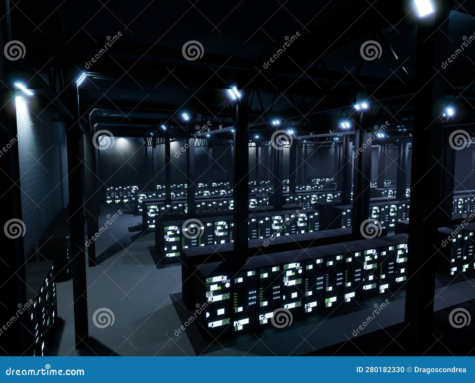 Futuristic Server Room with Storage Stock Illustration - Illustration ...