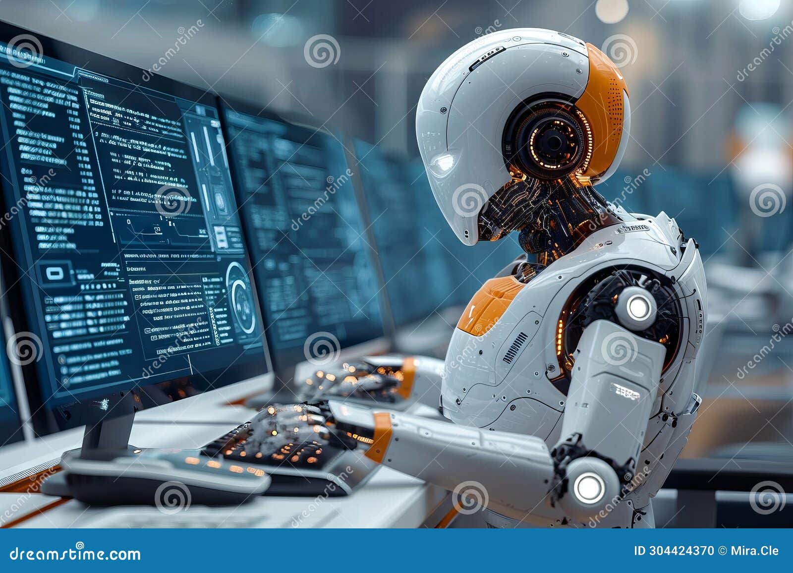 Futuristic Service, Autonomous Robot Assistant at Modern Tech Hub ...