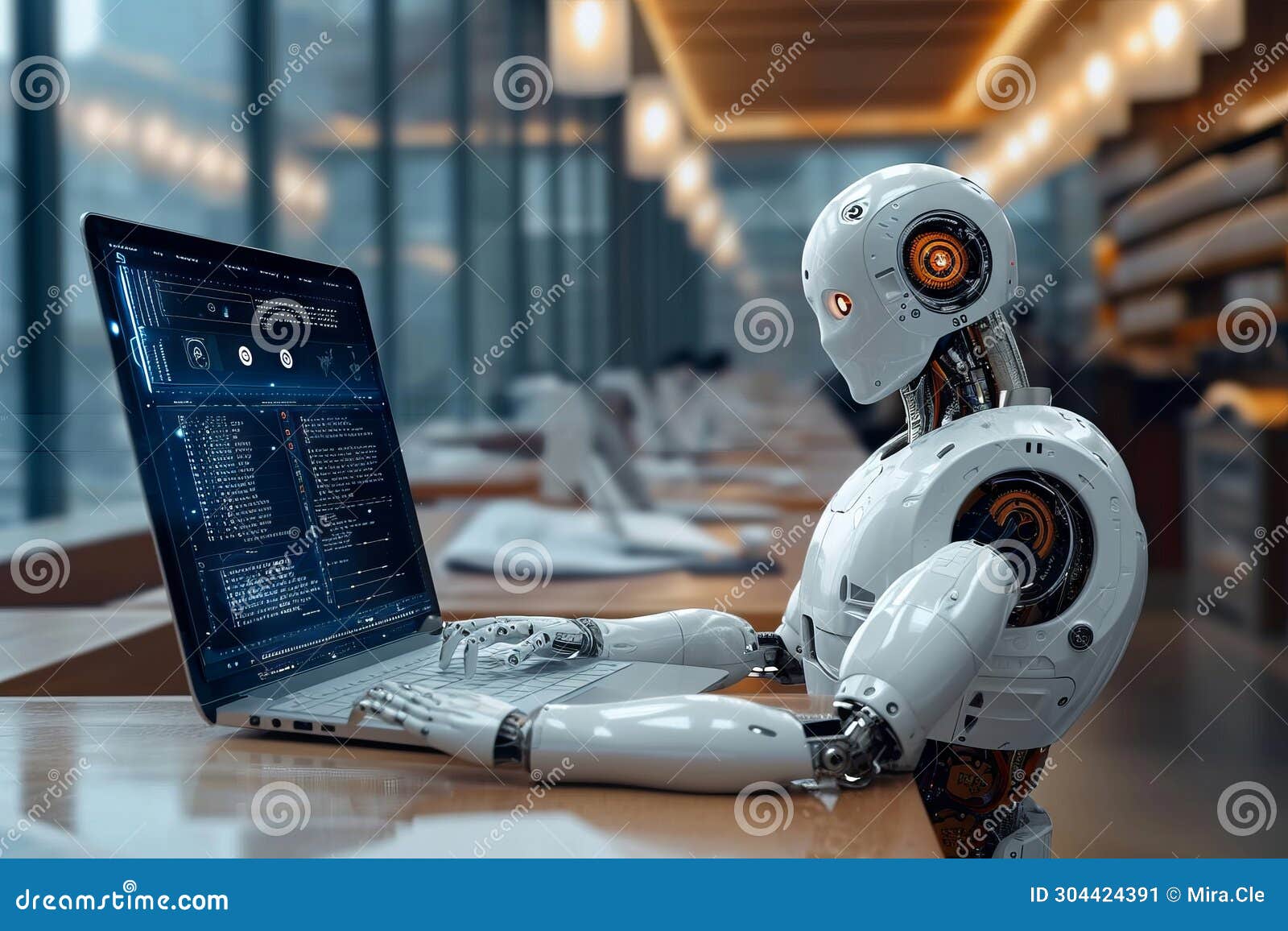 Futuristic Service, Autonomous Robot Assistant at Modern Tech Hub ...