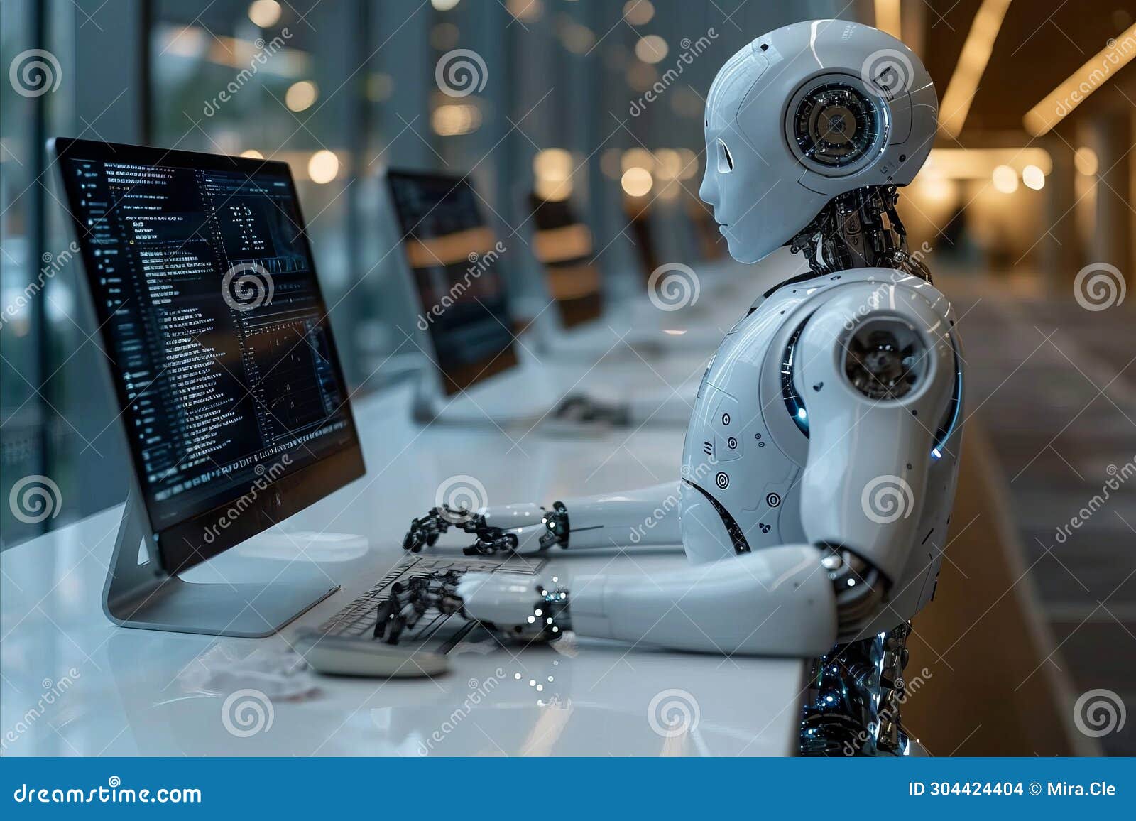 Futuristic Service, Autonomous Robot Assistant at Modern Tech Hub ...