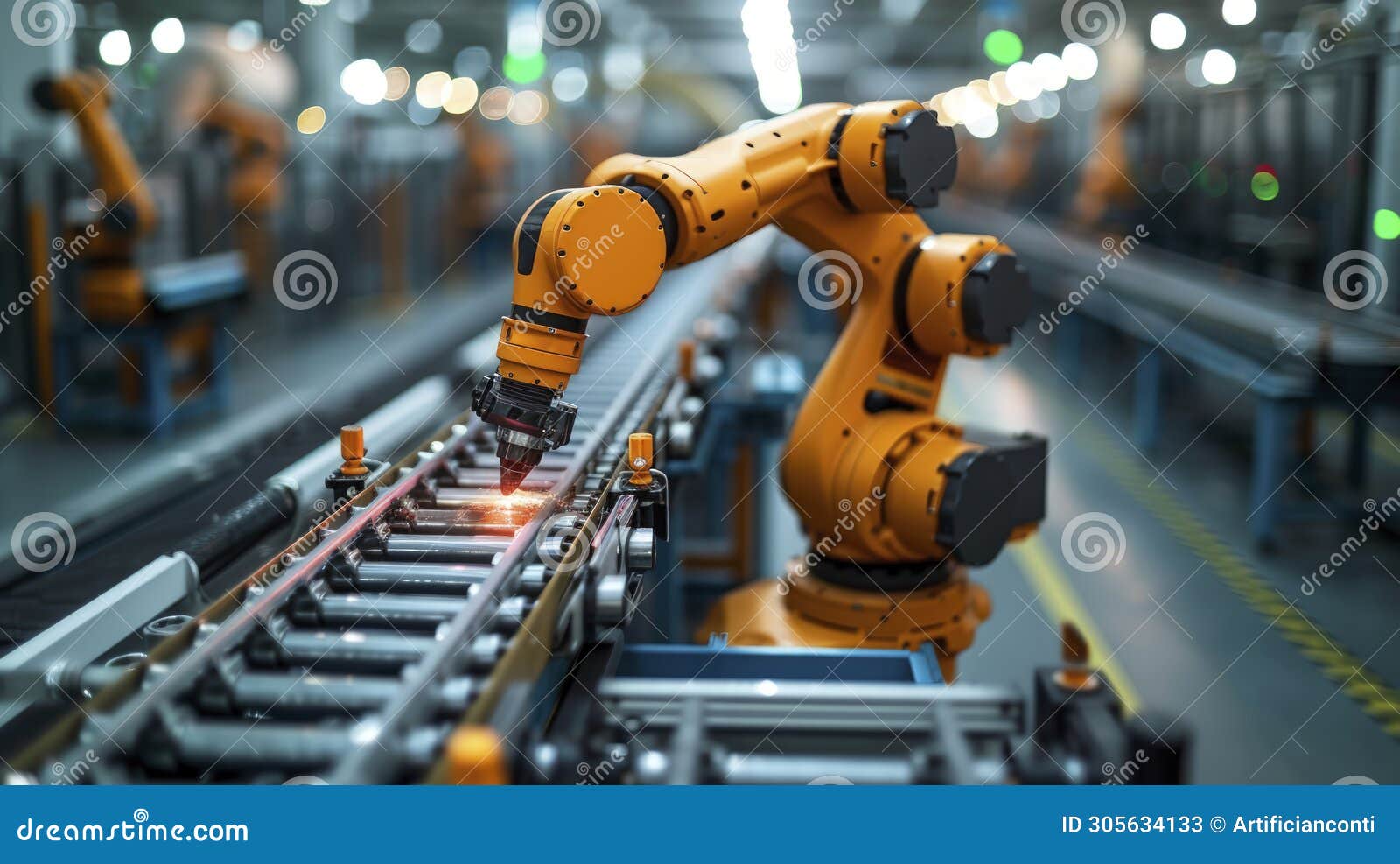 An Artificial Robot is Working in a Factory Stock Illustration ...